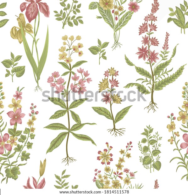 Floral Seamless Pattern Flowers Botanical Motifs Stock Vector (Royalty ...