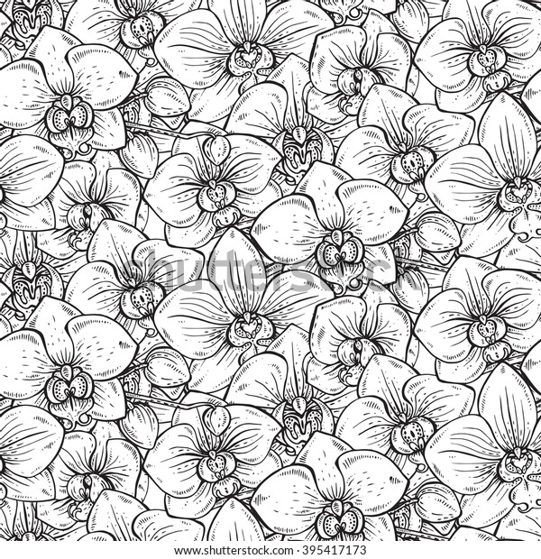 Floral Seamless Pattern Hand Drawn Orchid Stock Vector Royalty Free