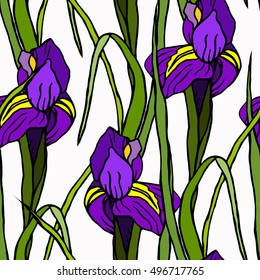 Floral Seamless Pattern Iris Hand Drawn Stock Vector (Royalty Free ...