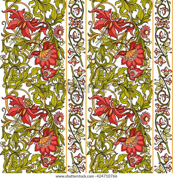 Floral seamless pattern in middle ages style. Colored on white ...