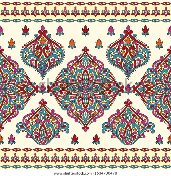 Floral Seamless Pattern Ornamental Stripes Traditional Stock Vector ...