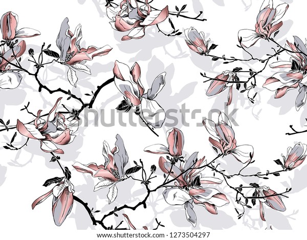 Floral Seamless Pattern Pink Magnolia Flowers Stock Vector (Royalty ...