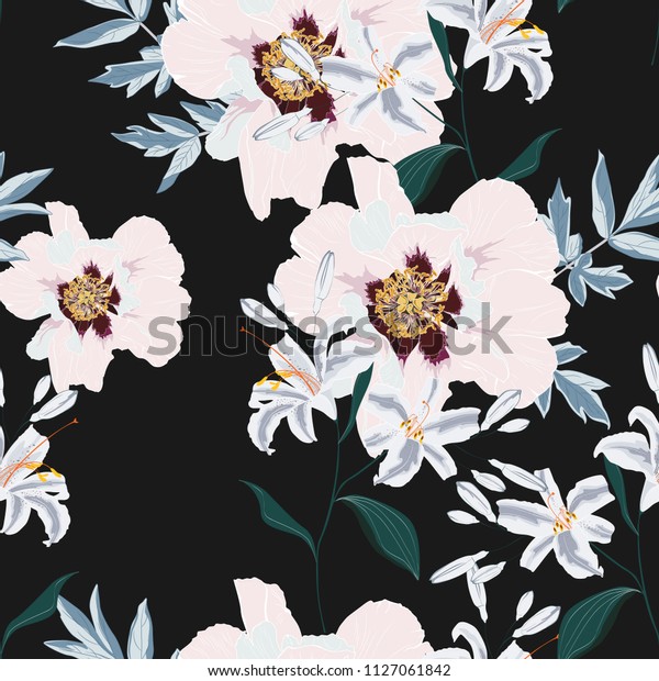 Floral Seamless Pattern Pink Peony Flowers Stock Vector (Royalty Free ...
