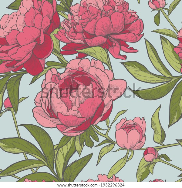 Floral Seamless Pattern Vintage Peony Background Stock Vector (Royalty ...