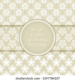Floral Seamless Patterns Compilation White Designs Stock Vector ...