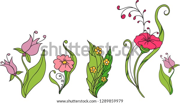 Floral Set Different Flowers Design Isolated Stock Vector (Royalty Free ...