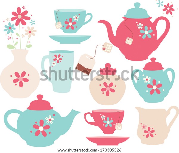 Floral Tea Set Stock Vector (Royalty Free) 170305526 | Shutterstock
