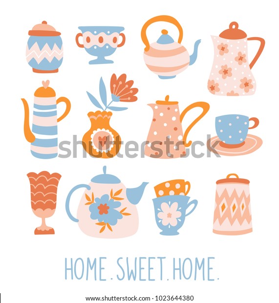 Floral Tea Set Cute Poster Design Stock Vector (Royalty Free ...