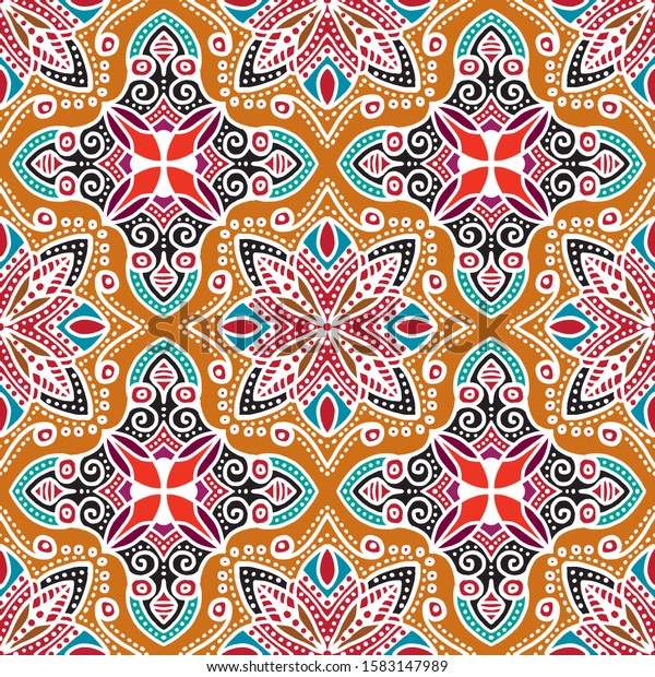 Floral Tiles Line Art Pattern Colorful Stock Vector (Royalty Free ...