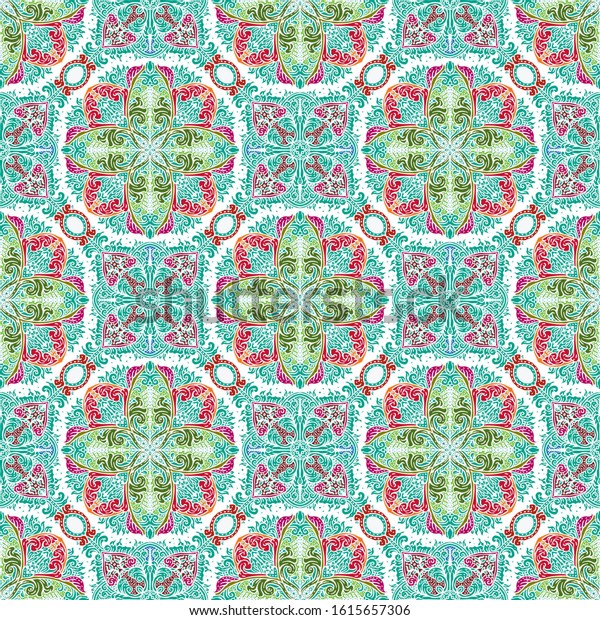Floral Tiles Line Art Pattern Colorful Stock Vector (Royalty Free ...