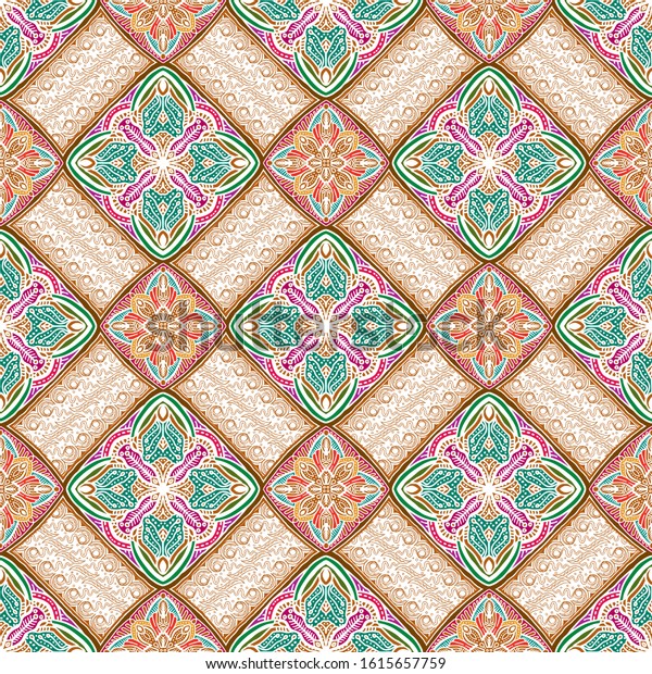 Floral Tiles Line Art Pattern Colorful Stock Vector (Royalty Free ...
