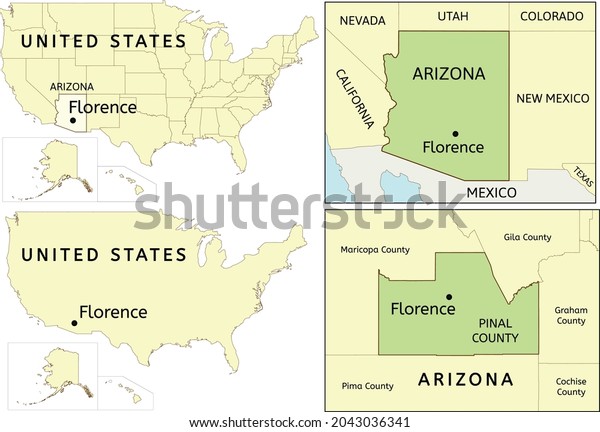 Florence Town Location On Usa Arizona Stock Vector (Royalty Free ...