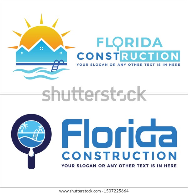 Florida Construction Logo Sun Home Palm Stock Vector (Royalty Free ...