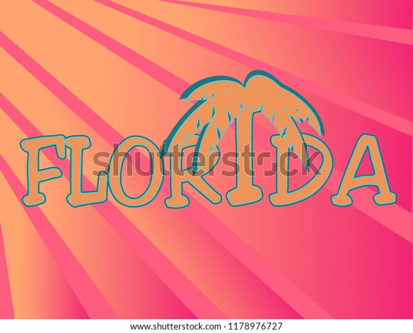 Florida Lettering Palm Tree On Colorful Stock Vector (Royalty Free ...