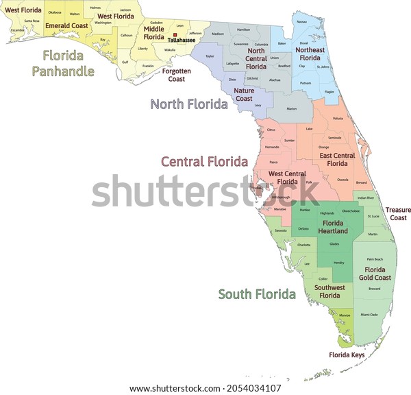 Mapa de las regiones de Florida.: vector de stock (libre de regalías ...