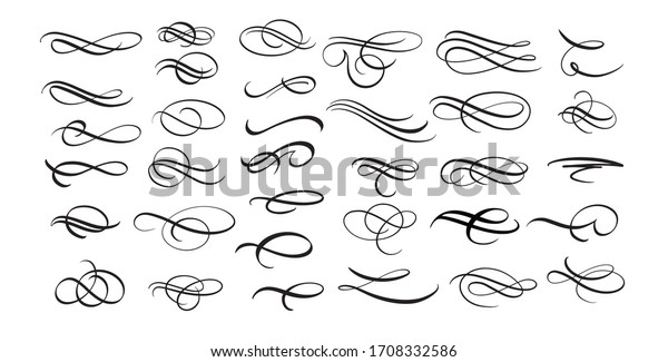 Flourish Calligraphy Cursive Swirl Set Simple Stock Vector (Royalty ...