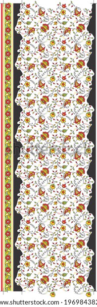 Flower Border Design Fabric Print Stock Vector (Royalty Free) 1969843822
