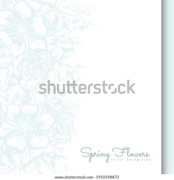 Flower border template - light blue flowers. Vector illustration