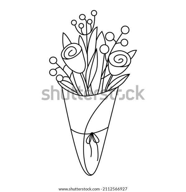Flower Bouquet Vector Line Art Illustration Stock Vector (Royalty Free ...