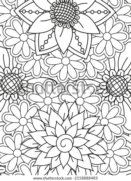 Flower Composition Coloring Page Zendala Design: เวกเตอร์สต็อก (ปลอดค่า ...