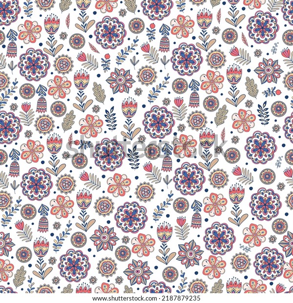 Flower Ditsy Pattern Outline Hand Drawn Stock Vector (Royalty Free ...