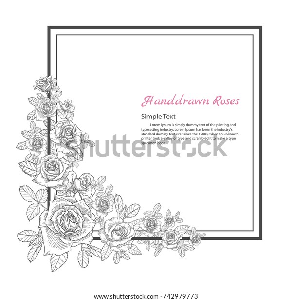 Flower Frame Rose Drawing Sketch On Stock Vector (Royalty Free ...