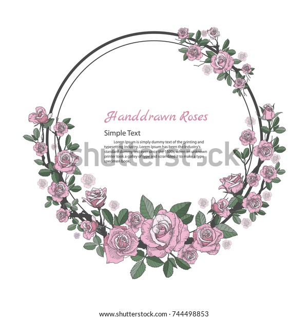 Flower Frame Rose Drawing Sketch On Stock Vector (Royalty Free) 744498853