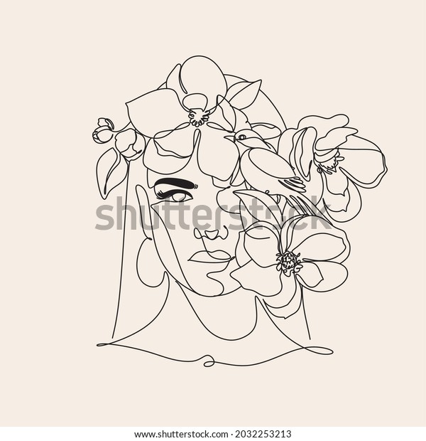 Flower Head Line Art Print Female Stock Vector (Royalty Free ...
