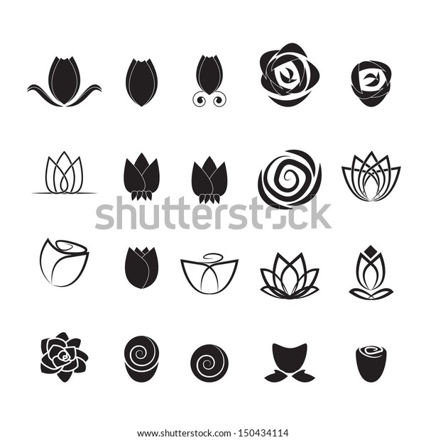Conjunto de ícones de flores - Isolado em fundo branco - Ilustração ...