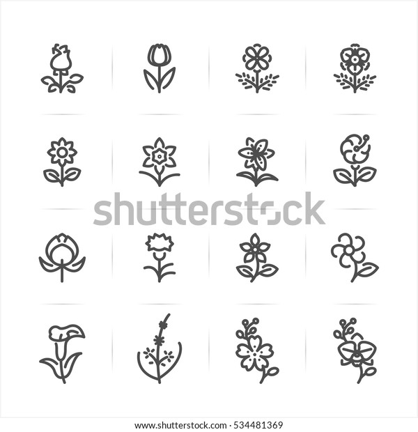 Flower Icons White Background Stock Vector (Royalty Free) 534481369