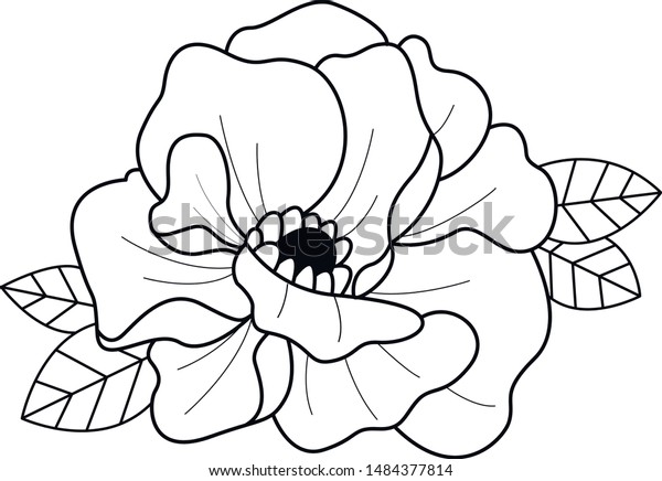 Flower Line Work Sketch Bloom Stock Vector (Royalty Free) 1484377814 ...