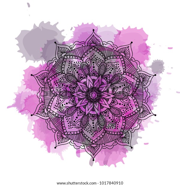 Flower Mandala Violet Watercolor Splashes Islam Stock Vector (Royalty ...