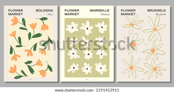 Flower Market Poster Set Abstract Floral Stock Vector (Royalty Free ...