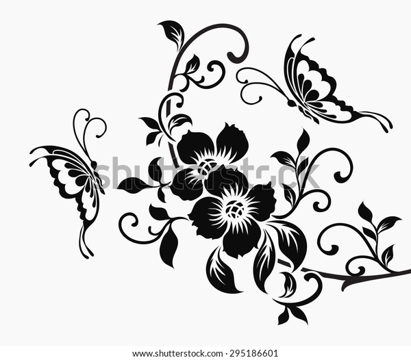 Flower Motif Butterfly Stock Vector (Royalty Free) 295186601