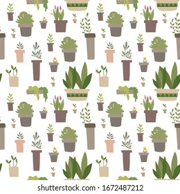 Flower Pot Seamless Pattern On White Stock Vector (Royalty Free ...