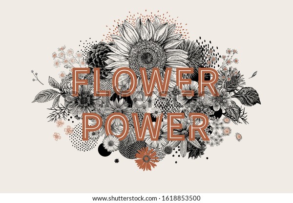 Flower Power Graphic Composition Retro Black Stock Vector (Royalty Free ...