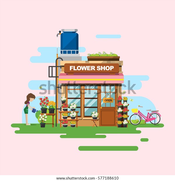 Flower Shop Illustration Flat Design Stock Vector (Royalty Free ...