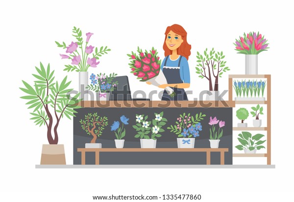 Flower Shop Modern Vector Cartoon People Stock Vector (Royalty Free ...