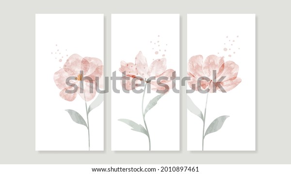 Flower Watercolor Art Triptych Wall Art: vetor stock (livre de direitos ...