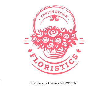 Flowers Basket Logo Vector Illustration Emblem Stock Vector (Royalty ...