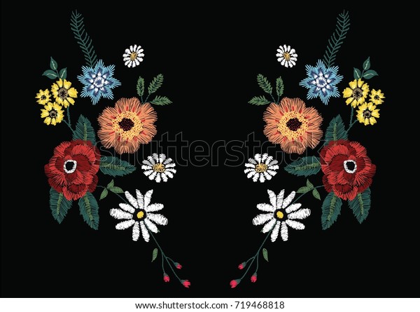 Flowers Embroidery 2 Stock Vector (Royalty Free) 719468818 | Shutterstock