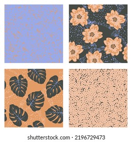 Flowers Leaves Grain Texture Seamless Pattern Stock Vector (Royalty ...