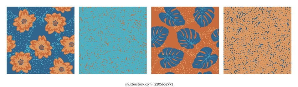 Flowers Leaves Grain Texture Seamless Pattern Stock Vector (Royalty ...