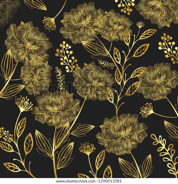 Flowers Pattern Gold Gradient Vector Illustration Stock Vector (Royalty ...