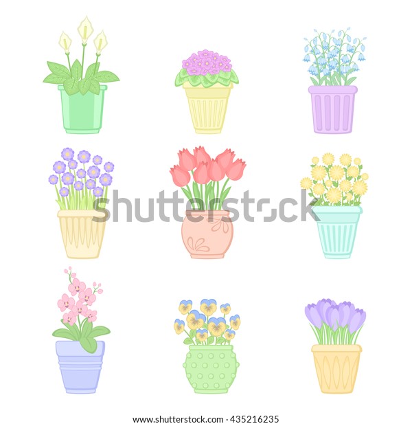 Flowers Pots Vector Illustration Pastel Colors Stock Vector (Royalty ...