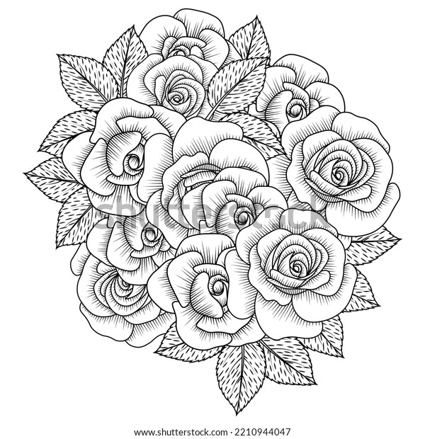 Flowers Rose Hand Drawn Coloring Page Stock Vector (Royalty Free ...