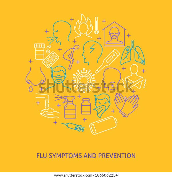 Flu Symptoms Prevention Round Banner Line Stock Vector (Royalty Free ...