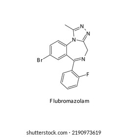 Vektor Stok Flubromazolam Molecule Flat Skeletal Structure ...