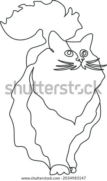 Fluffy Cat Vector Line Art Illustration Stock Vector (Royalty Free ...