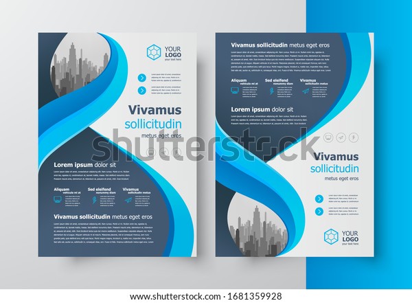 Flyer Blue Curves Waves Brochure Design Stock Vector Royalty Free